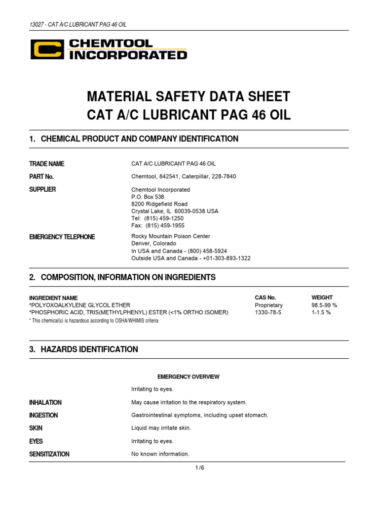 Cat Ac Lubricant Pag 46 Oil 2 | PDF | Chemical Compounds | Materials