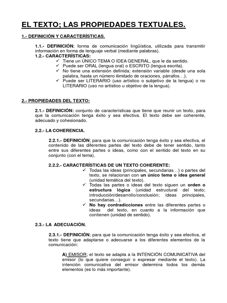 Propiedades y características del texto | PDF | Comunicación | Lingüística