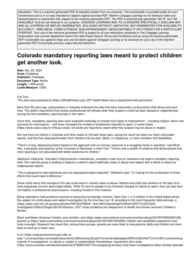 Colorado Mandatory Reporting Laws Meant To Protect Children Get Another ...