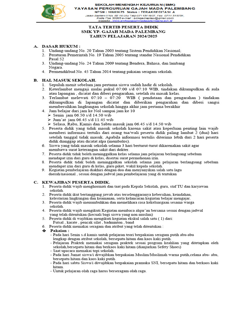 Tata Tertib Peserta Didik 2024 2025 | PDF