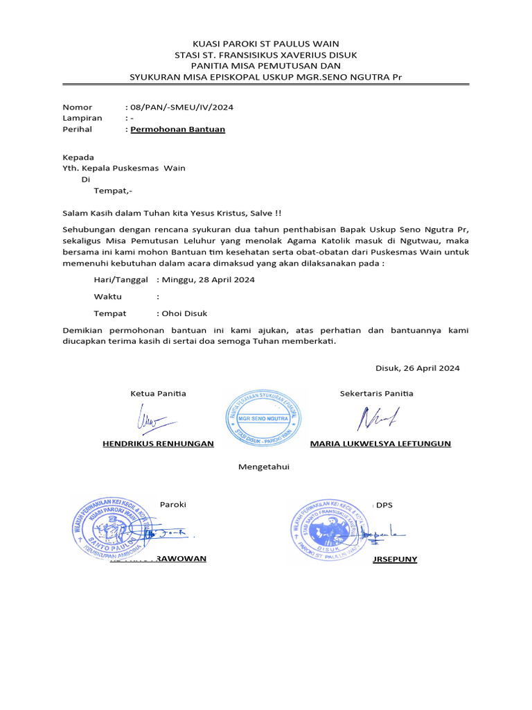 Permohonan Bantuan Ke Puskesmas Wain | PDF | Agama & Spiritualitas