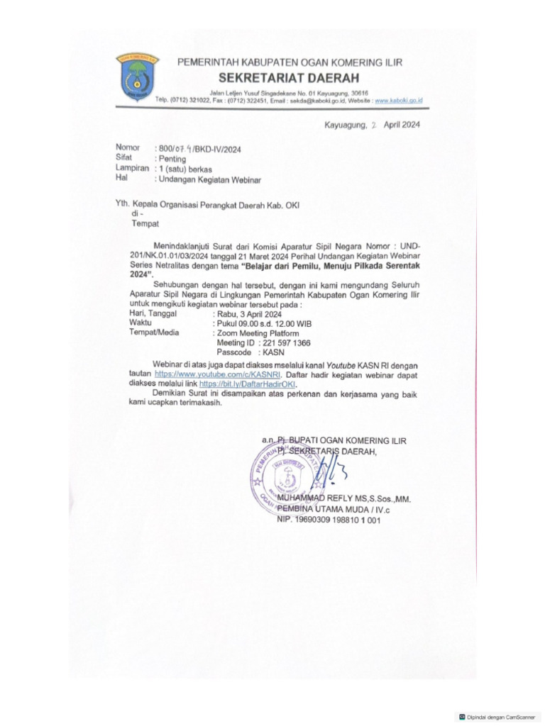 Undangan Kegiatan Webinar Netralitas ASN | PDF