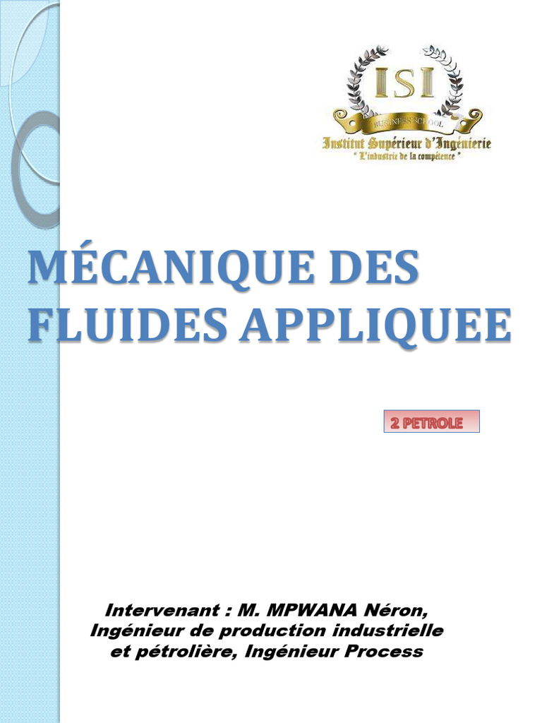 Mécanique des Fluides Appliquée au Pétrole | PDF | Dynamique des ...