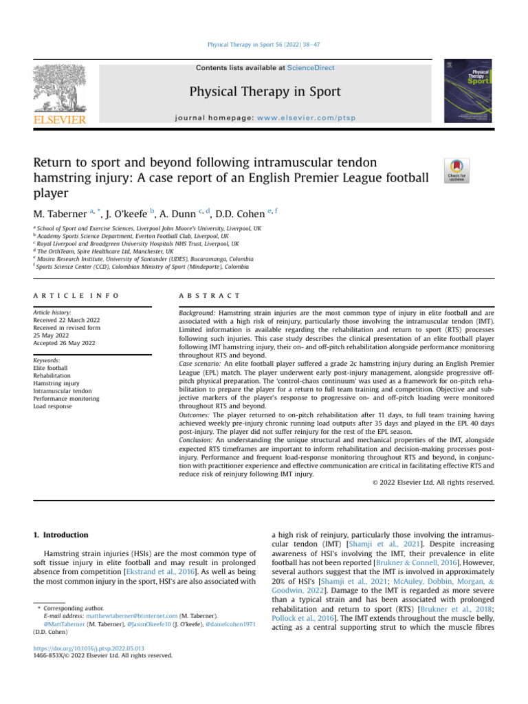 Return To Sport and Beyond Following Intramuscular Tendon Hamstring ...