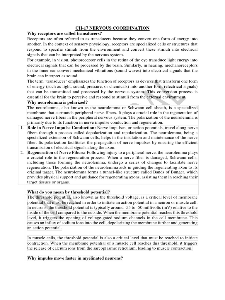 CH-17 Nervous Coordination | PDF | Action Potential | Axon
