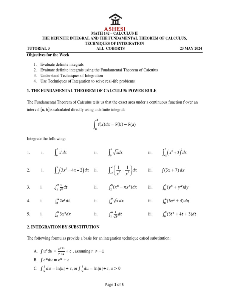Calculus Ii - Tutorial 3 | PDF | Integral | Calculus