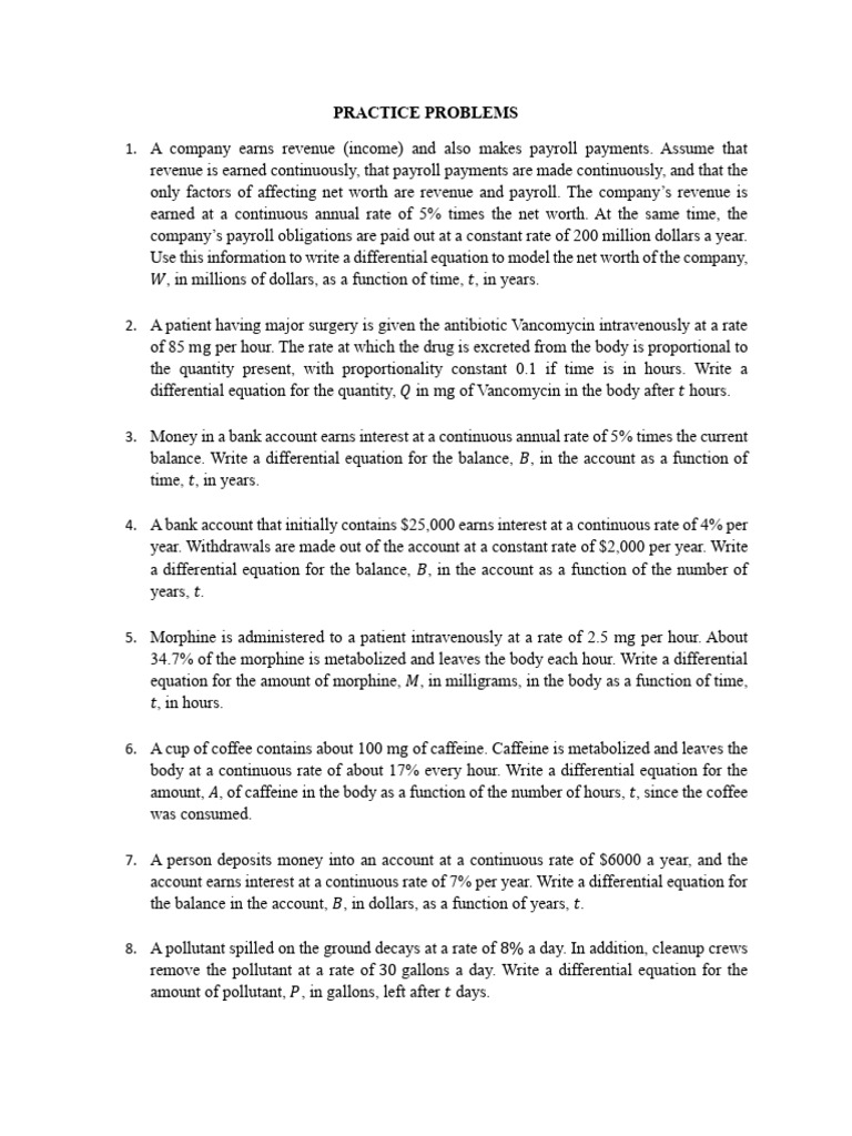 Differential Equations Problems Pdf Caffeine Interest 9042
