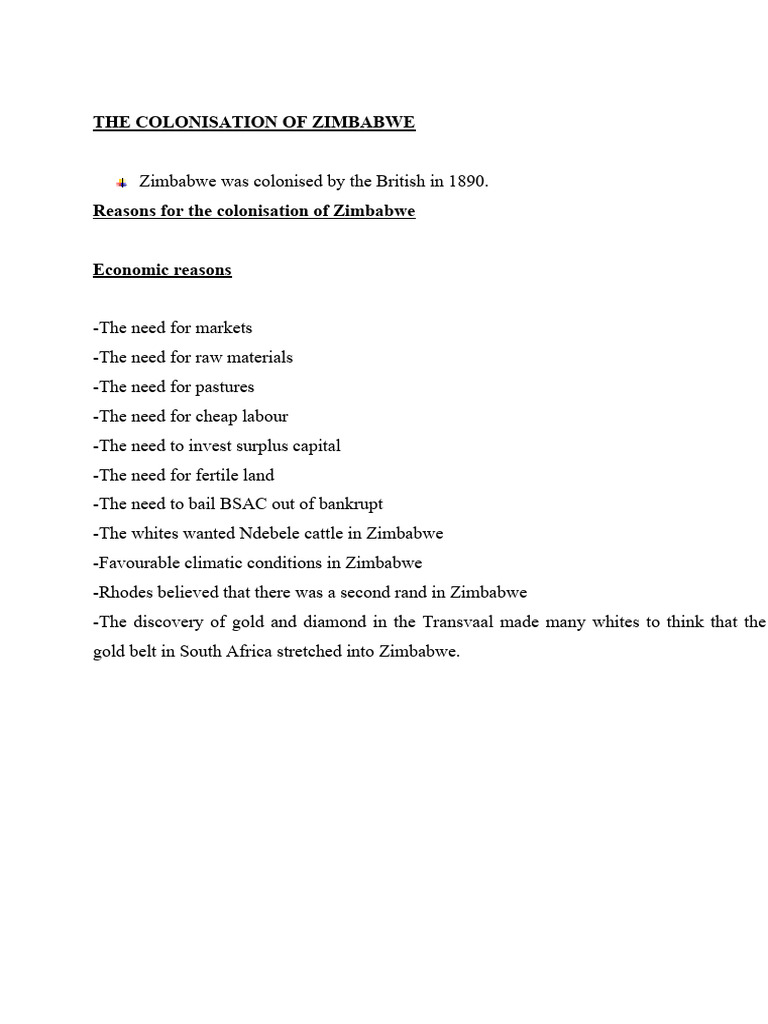 Reasons for Zimbabwe's Colonisation | PDF | Politics | History