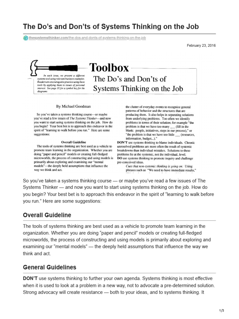 The Dos and Donts of Systems Thinking On The Job | PDF | Thought ...