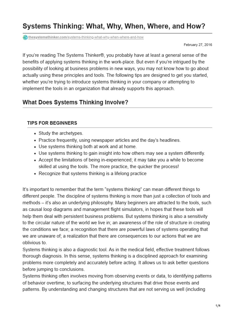 Systems Thinking What Why When Where and How | PDF | Thought | Causality