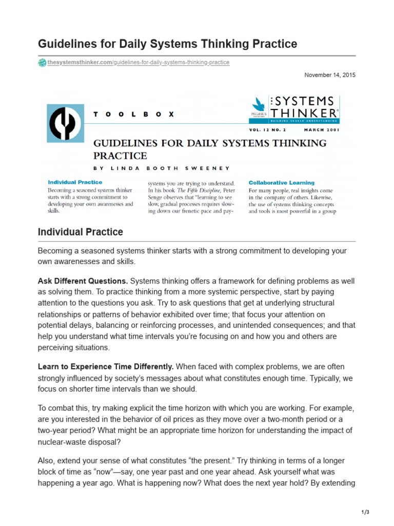 Guidelines For Daily Systems Thinking Practice | PDF | Time | System