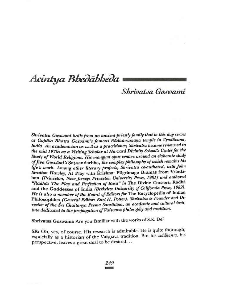 Shrivatsa Goswami - Achintya Bhedabheda | PDF