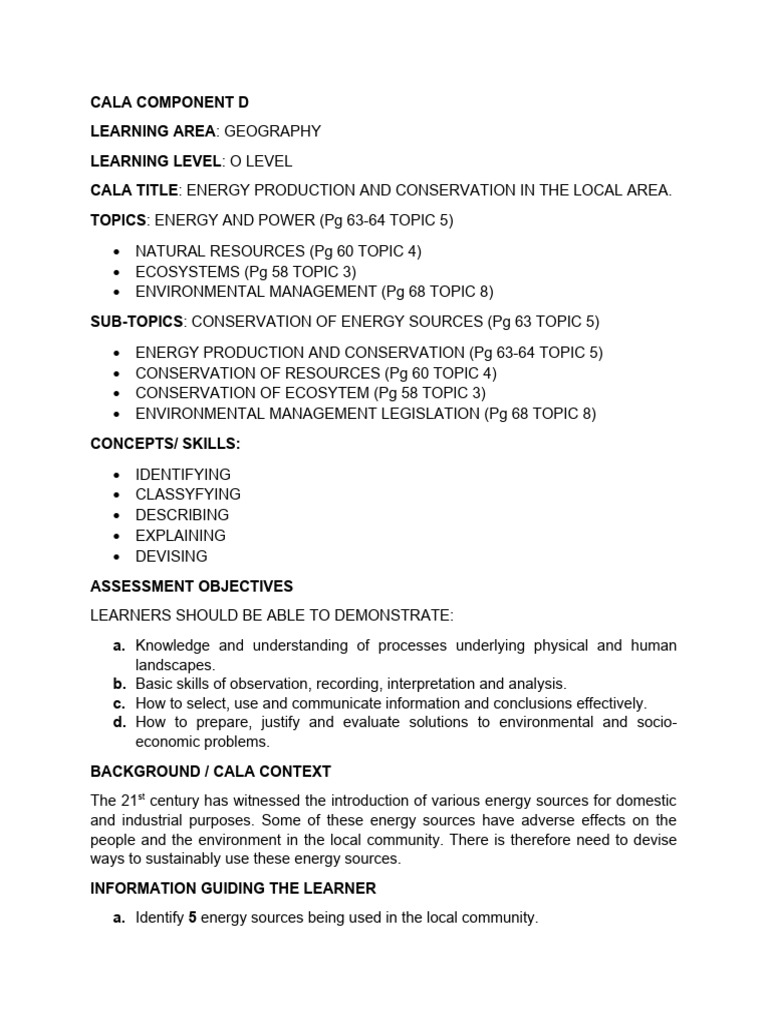 Geography Cala Component D | PDF | Conservation Biology | Environmental Resource Management