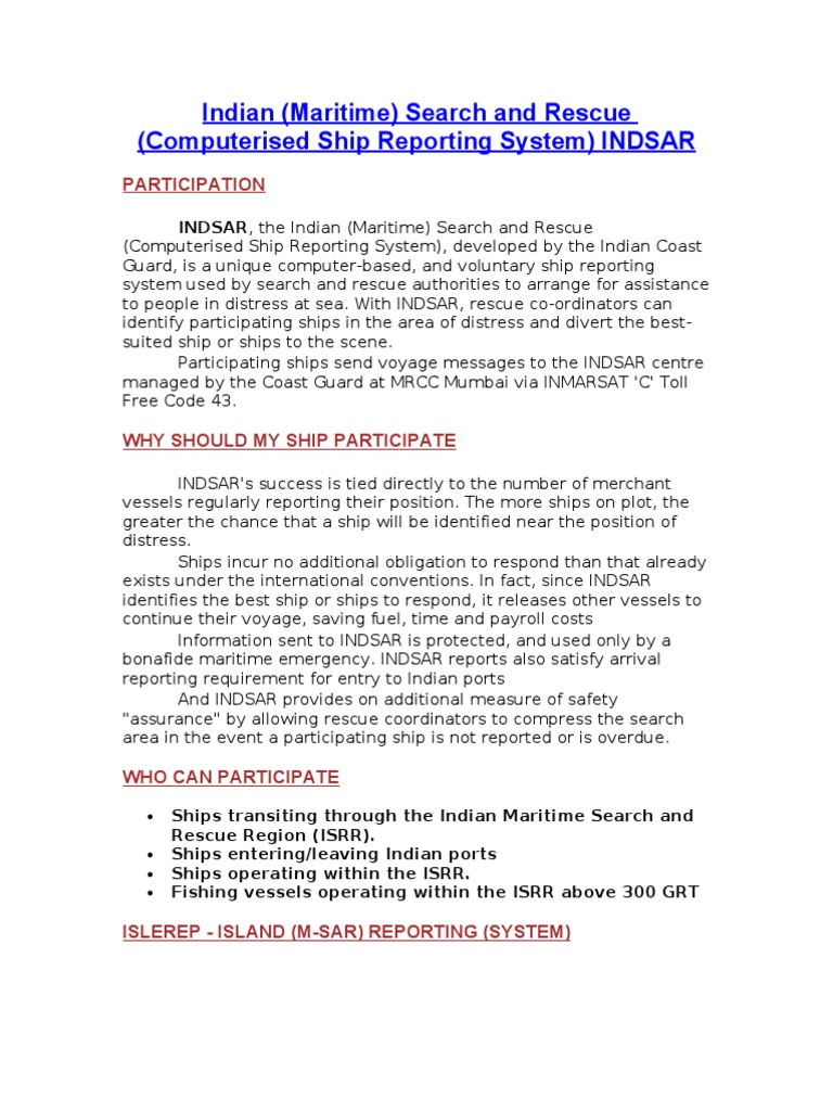 Indsar | PDF | Search And Rescue | Ships