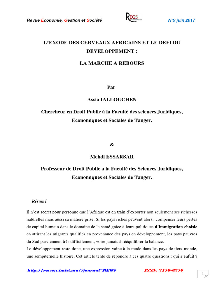 Exode des cerveaux et développement en Afrique | PDF | Migration ...
