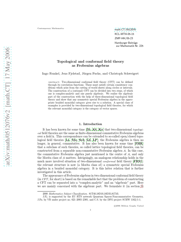 Ingo Runkel, Jens Fjelstad, J Urgen Fuchs, and Christoph Schweigert ...