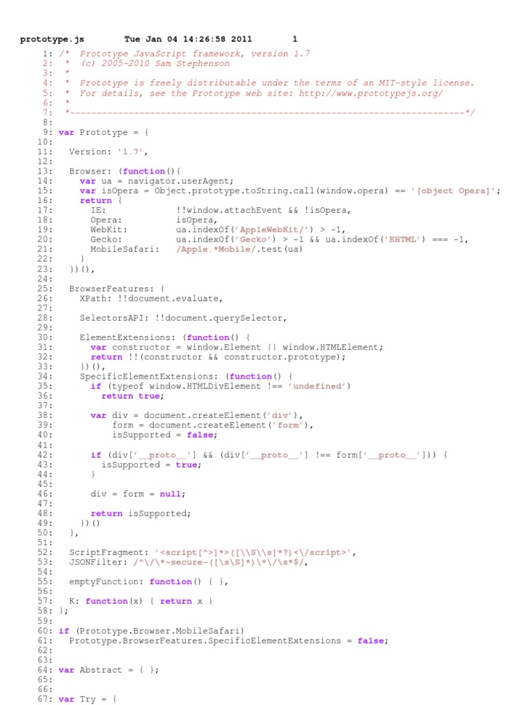 Prototype Javascript Framework Version 17 Prototype Js Tue Jan 04 142658 2011 1 Pdf