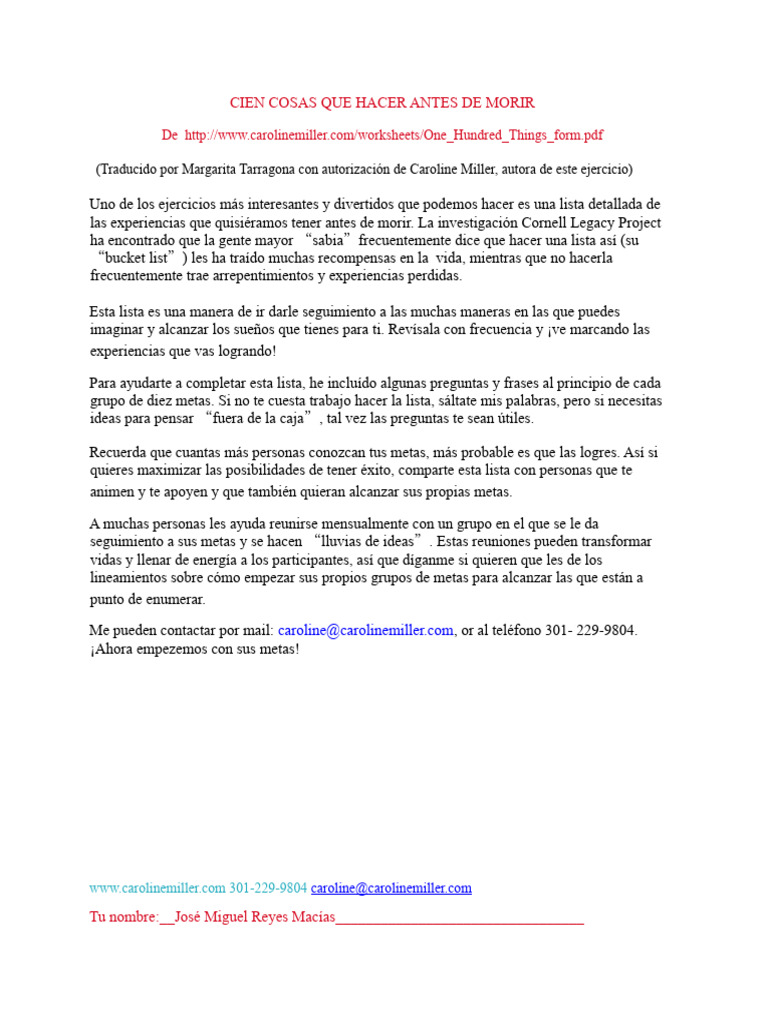 Anexo - 100 Cosas Que Hacer Antes de Morir MiguelReyes | PDF
