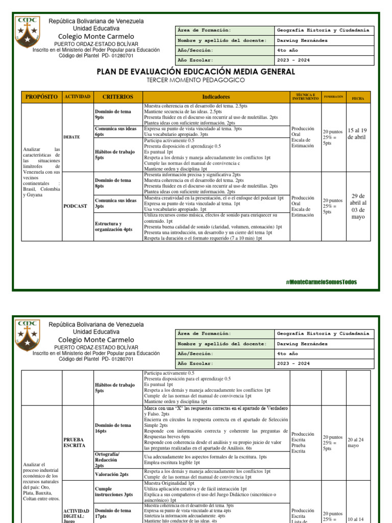 Plan de Evaluacion de GHC 4 To Ano 1fe32e399e | PDF | Evaluación ...