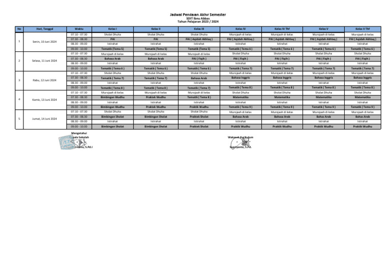 Jadwal PAT TP 2023-2024 - Rev | PDF