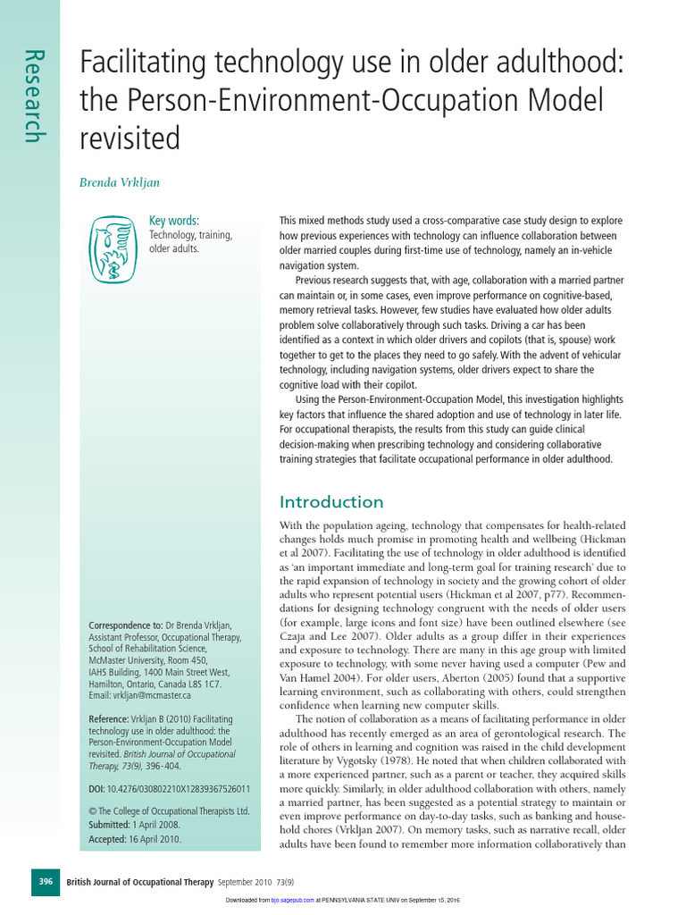 Facilitating Technology Use in Older Adulthood: The Person-Environment ...