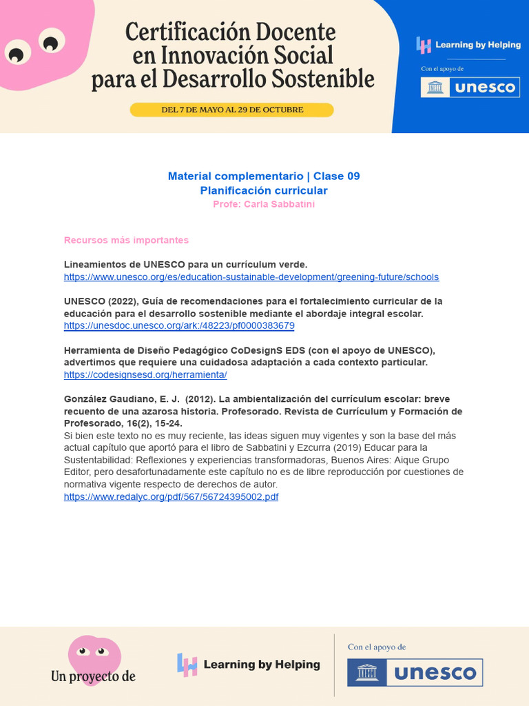 Clase 09 _ Material complementario | PDF | Plan de estudios | Sustentabilidad