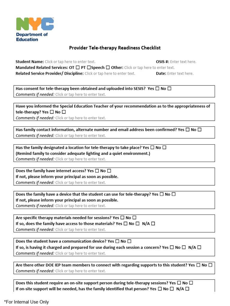 Provider Tele-Therapy Readiness Checklist | PDF