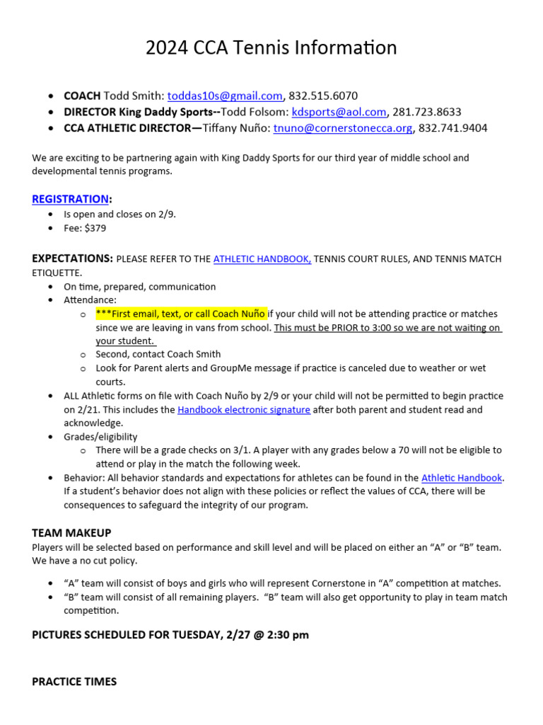 2024 Tennis Information 2 | PDF