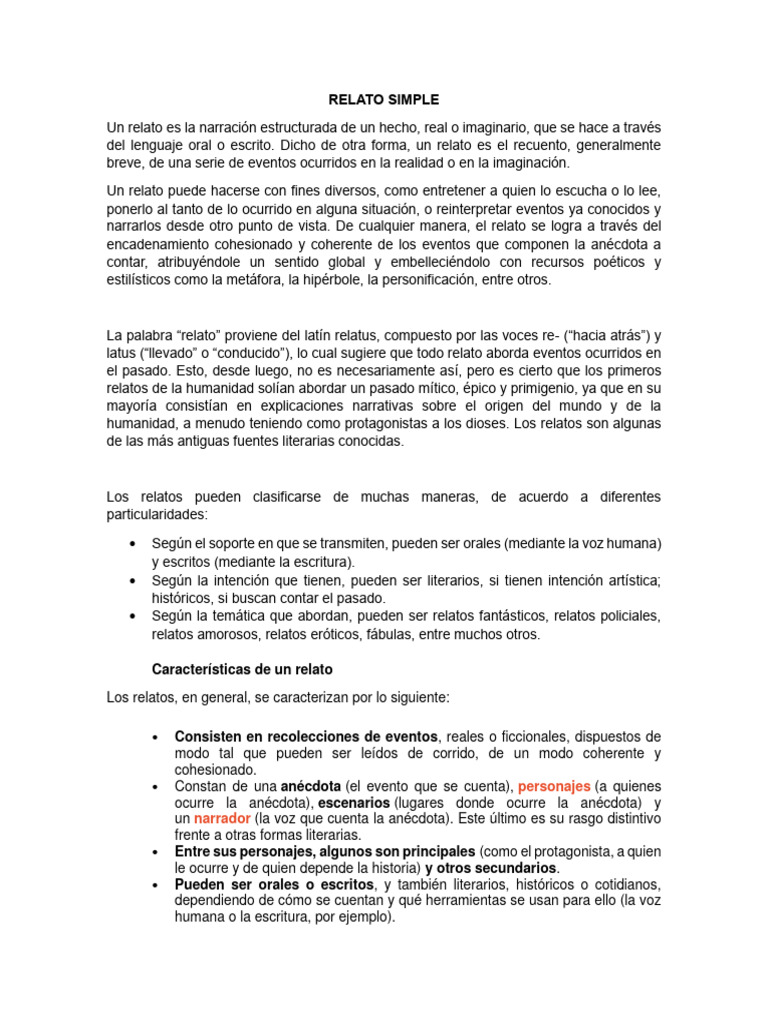 Estructura y características del relato simple | PDF | Narración