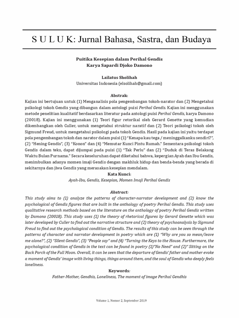 Atiqurrahmann, 02 - PUITIKA KESEPIAN DALAM PERIHAL GENDIS KARYA SDD | PDF