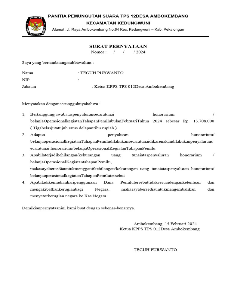 LPJ PANITIA PEMUNGUTAN SUARA TPS | PDF