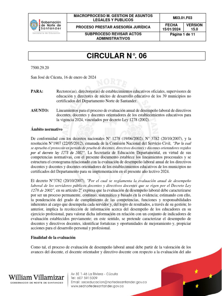 CIRCULAR 006 SED Evaluacion Anual Desempeño | PDF | Evaluación | Maestros