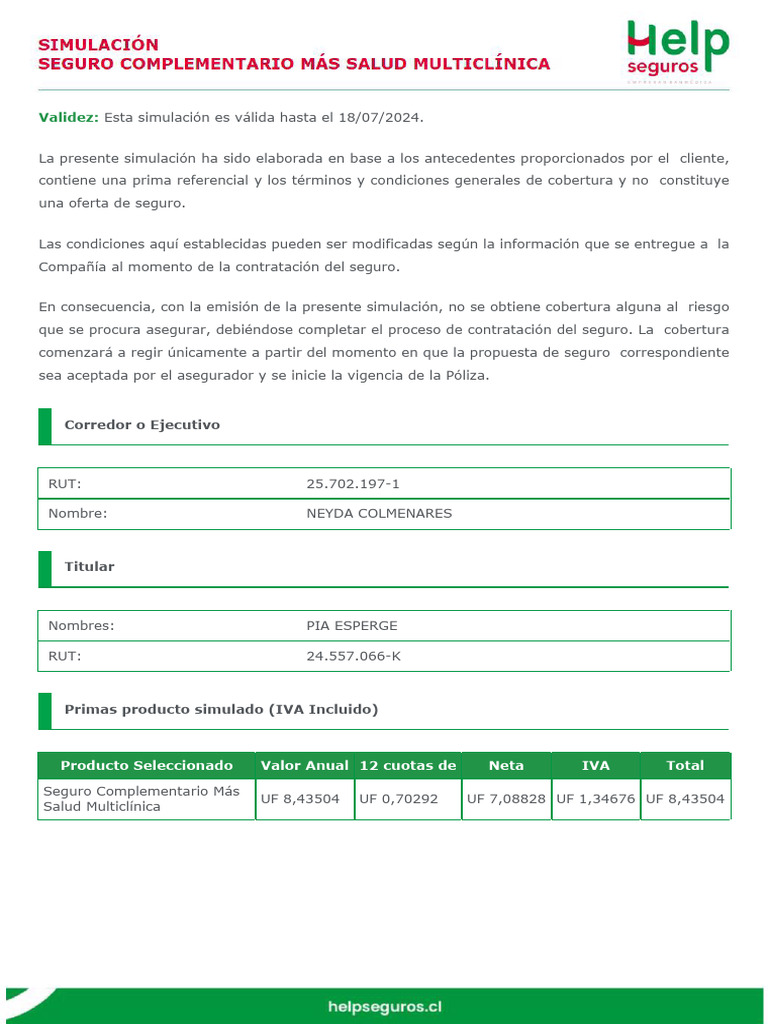 Simulacion Complementario Salud 370803 03072024 101811 | PDF | Póliza ...