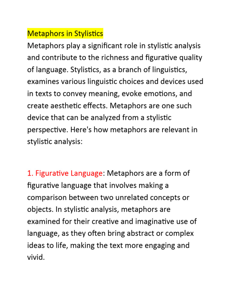 Metaphors in Stylistics | Download Free PDF | Metaphor | Emotions