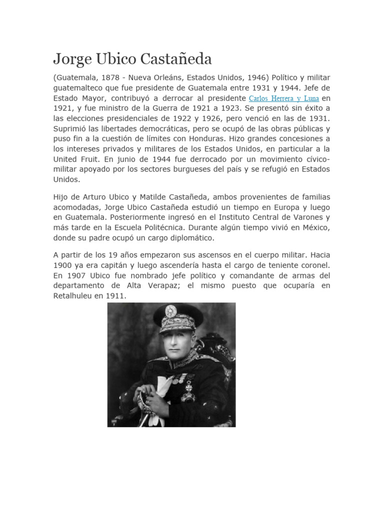 Presidentes de Guatemala: Ubico, Arévalo y Arbenz | PDF | Guatemala