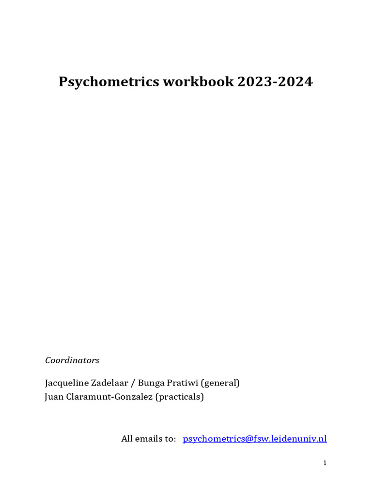 Psychometrics Workbook | PDF | Principal Component Analysis | Variance