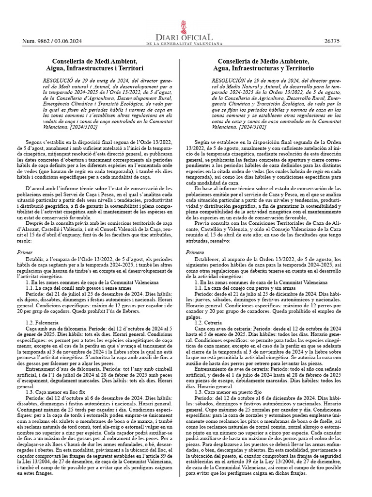 Orden de vedad C. Valencina 24-25 | PDF | Caza | Fauna silvestre