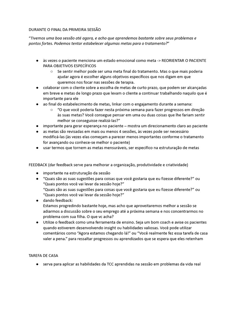 Estabelecimento de Metas - Estruturação e Psicoeducação | PDF | Terapia ...