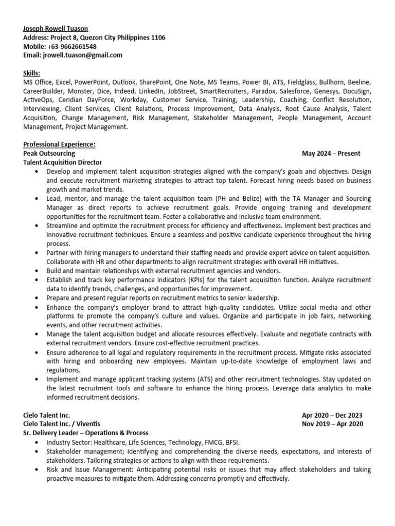 CV - Joseph Rowell Tuason | PDF | Recruitment | Employment