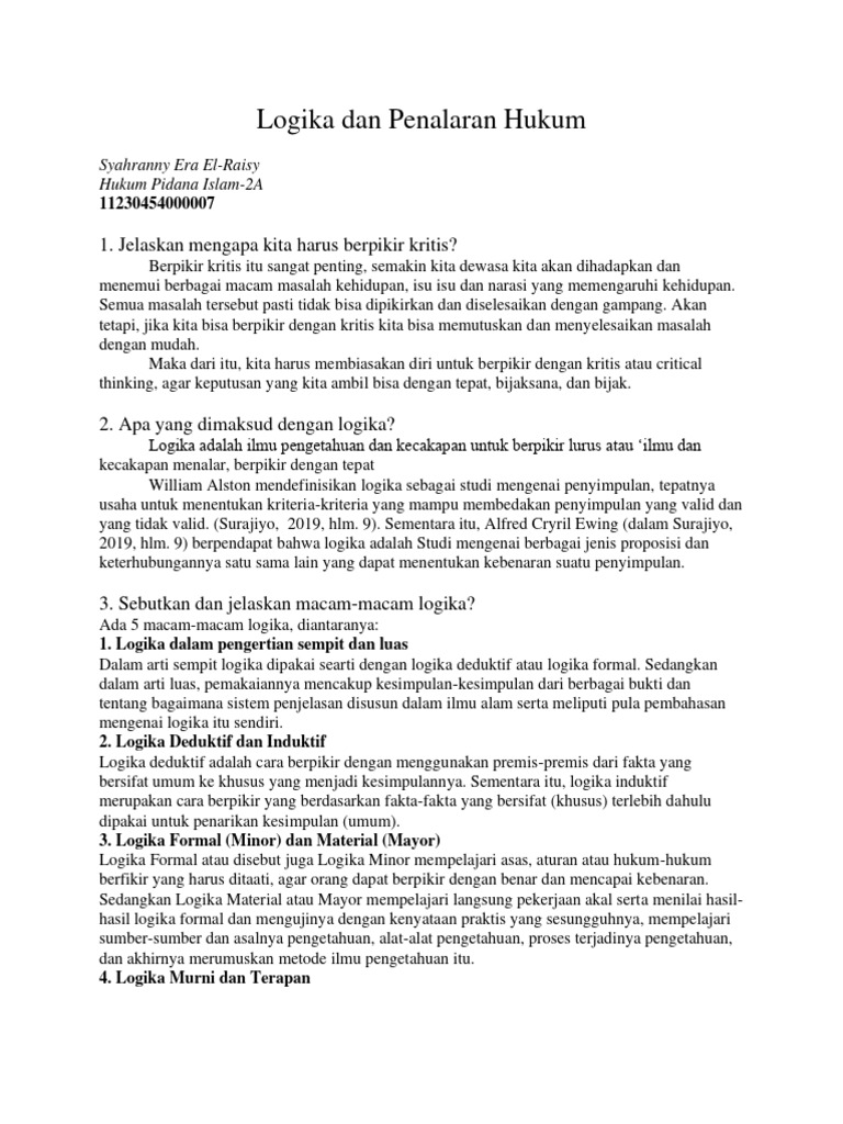 Logika Dan Penalaran Hukum - Hukum Pidana Islam | PDF