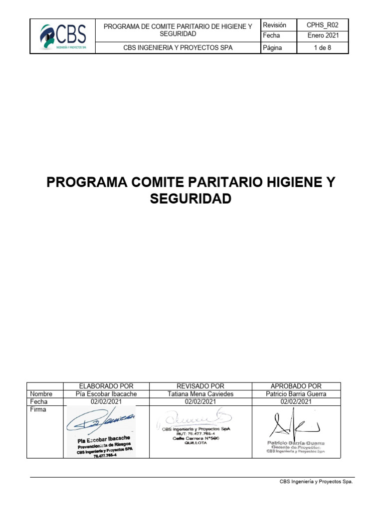 Programa Comité Paritario de Higiene y Seguridad CBS | PDF