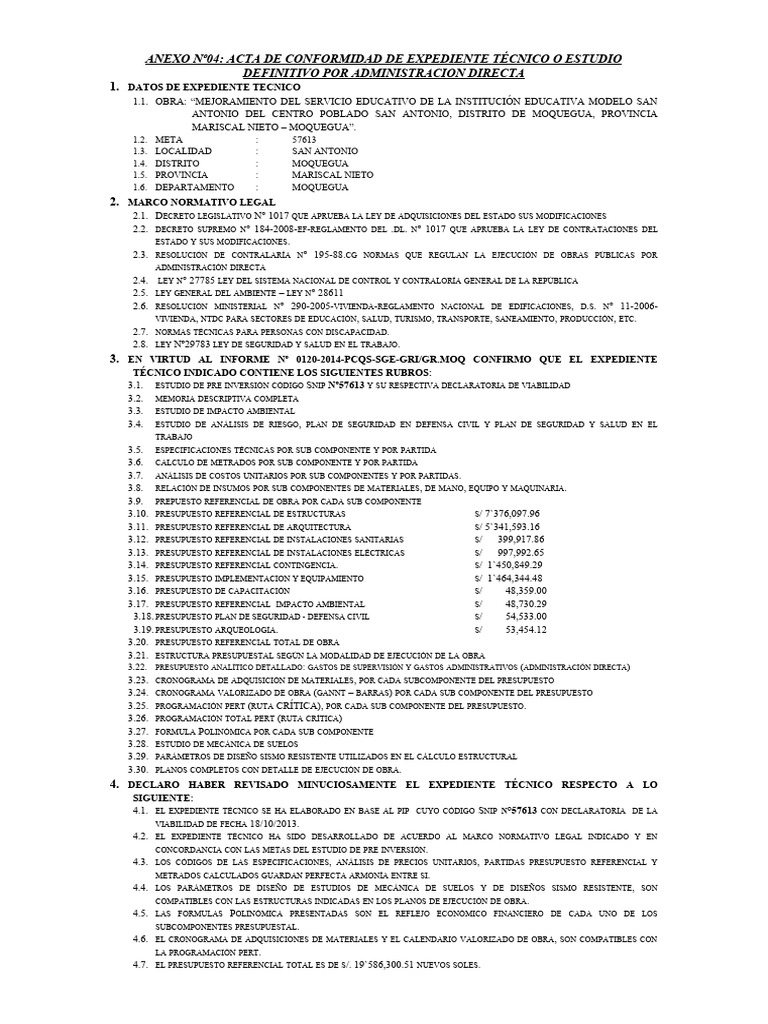 Acta Anexo 04 San Antonio | PDF | Presupuesto | Ingeniero civil
