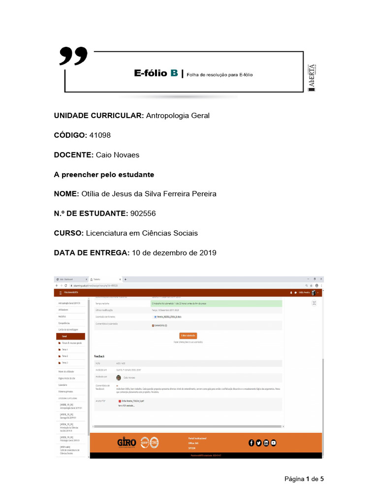 Efólio B - Nota 4 - Antropologia Geral | PDF | Antropologia | Feminismo