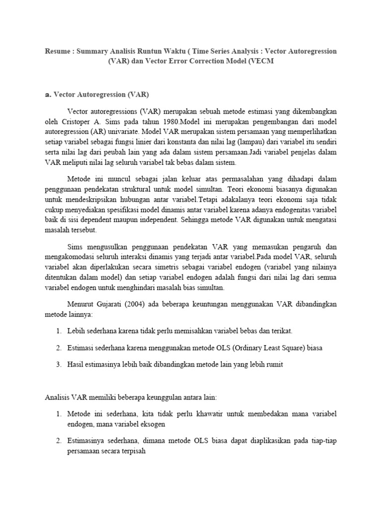 Leni Kurnia O. - Resume VAR Dan VECM | PDF | Metode & Bahan Ajar