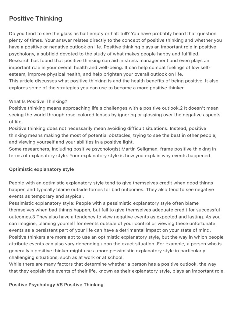 Positive Thinking | PDF | Optimism | Thought