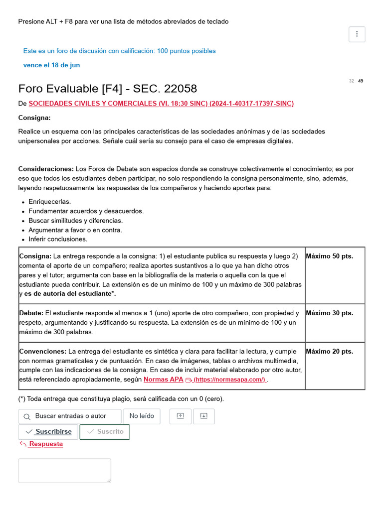 Tema - Foro Evaluable (F4) - SEC. 22058 Sociedades Civiles y Comerciles | PDF | Sociedad | Business