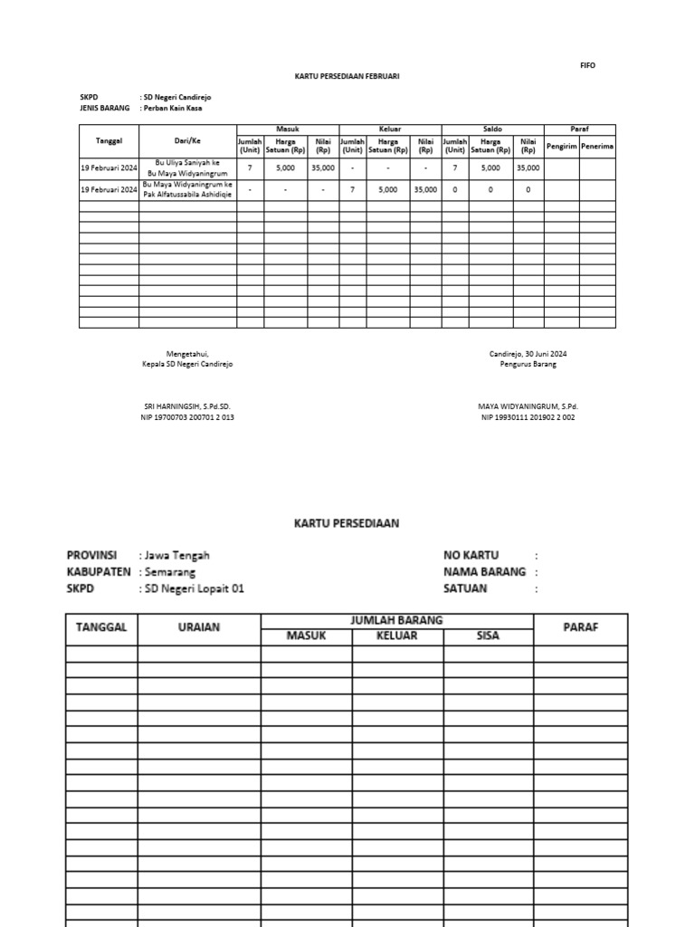 Kartu Persediaan Barang SD Februari 2024 | PDF