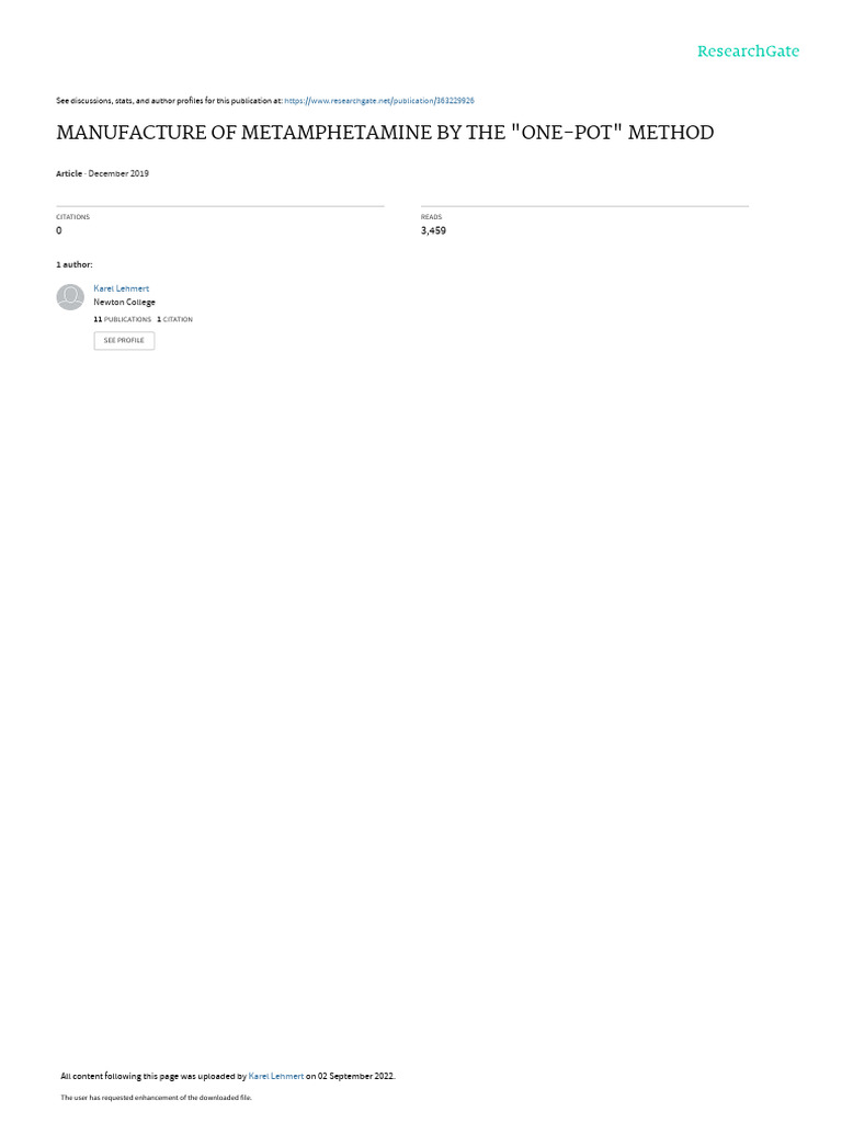 Manufacture of Methamphetamine by The One Pot Method | PDF | Ammonia ...