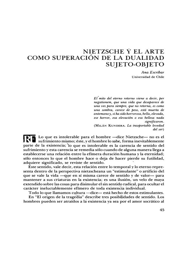 Nietzsche: Arte y Dualidad Existencial | PDF | Verdad | Friedrich Nietzsche