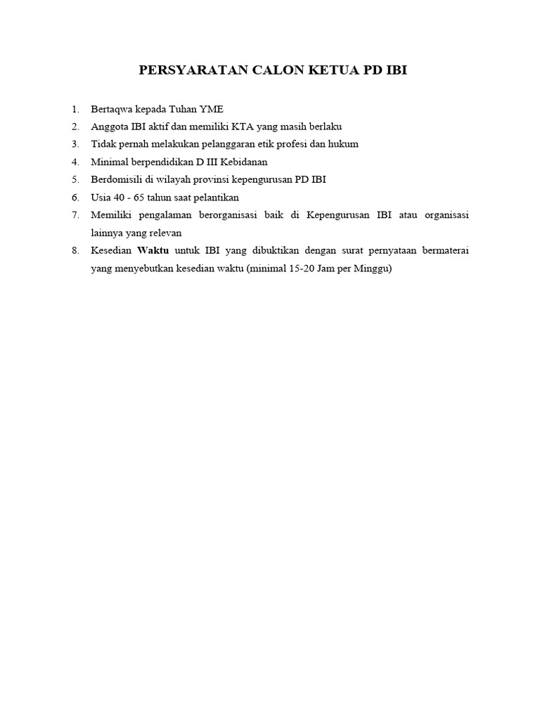 Persyaratan Calon Ketua PD Ibi | PDF